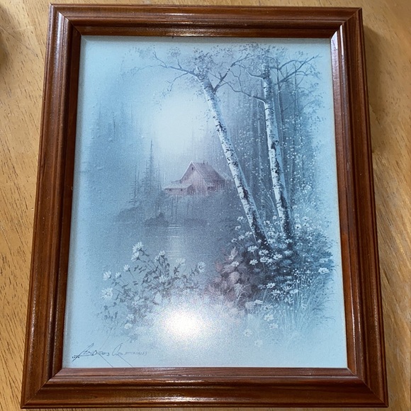 Home Interiors | Art | Vintage Andres Orpinas Misty Lake Cabin Cottage ...